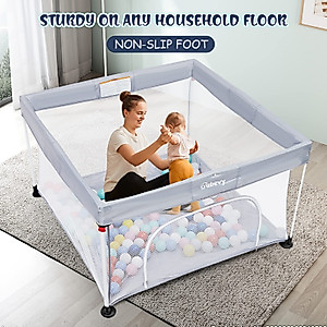 Babevy Foldable Baby Playpen Portable Baby Fence Play Yard for Babies and Toddlers with Gate, Indoor & Outdoor (Grey)