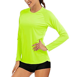 MAGCOMSEN Woman Athletic Top Fitted Running Shirts Women Sun Protection Shirts for Women Lightweight Shirts Long Sleeve Shirts for Women Fluorescent Green