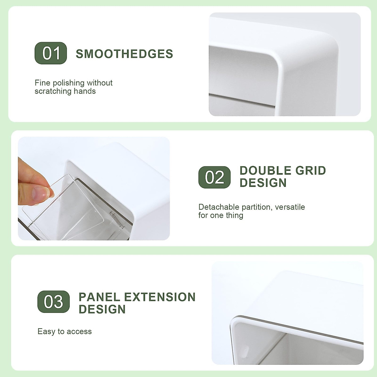 Obsoorth Qtip Holder with 2 Compartments, Clear qtip holder bathroom set, Bathroom Vanity Countertop Storage Organizer for Swab, Round Pads, Plastic Floss Pick Holder, White