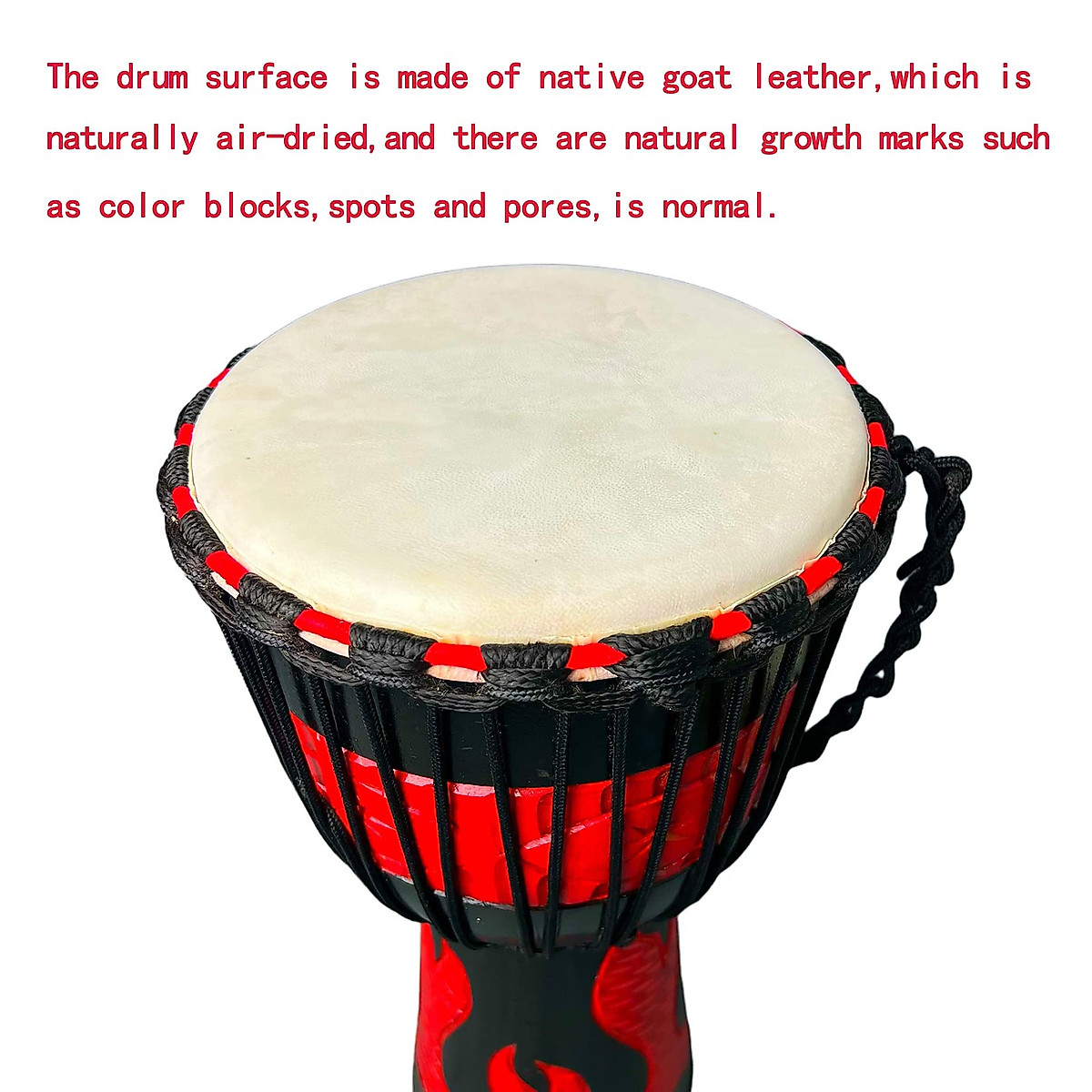 RUOSWTE Djembe Drum ，Djembe, Drum Circles, Music Healing Instument，Professional West African Style， Mahogany, Hand Carved Goat Drum，Bongo Drum (10‘’) Black
