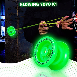 Pack of 3 Beginner Yoyos for Kids, MAGICYOYO K1-Plus Responsive Yoyos + 3 Yoyo Gloves, 3 Yoyo Bags, 18 Strings, All in A Gift Box - Blue +Red +Green