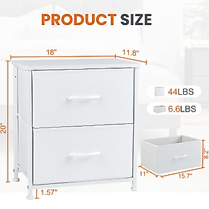 Sweetcrispy Nightstand Set of 2 with 2 Storage Drawers, 20" Height Small Bed Side Furniture End Table, Wooden Top Fabric Cabinet Kids Mini Dresser for Bedroom, Closet, Entryway, College Dorm