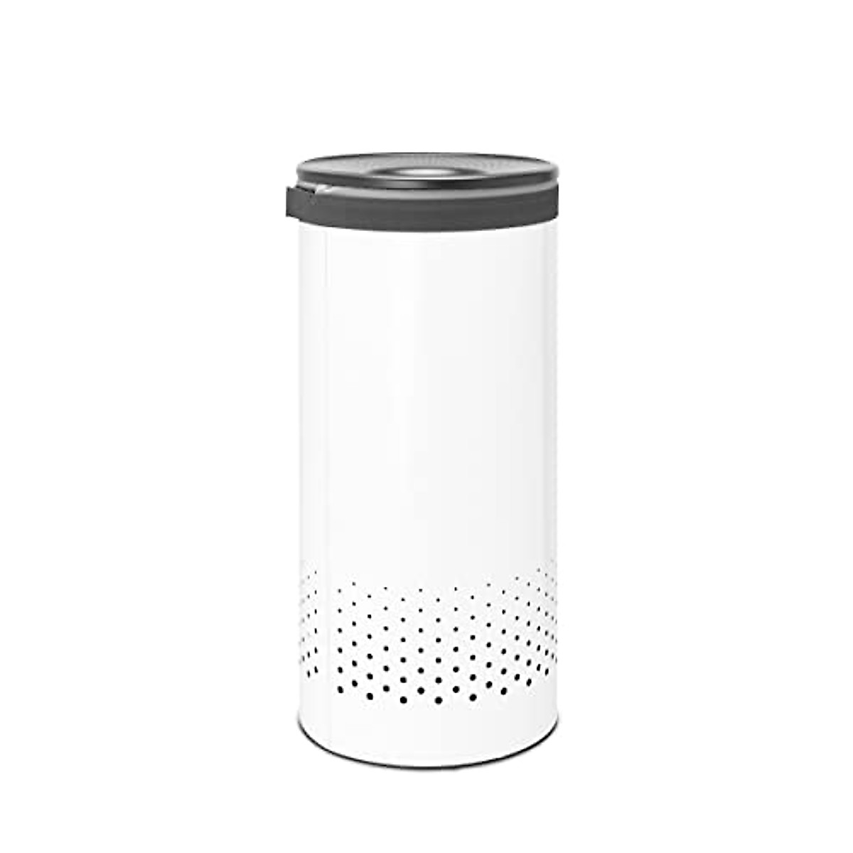 BrBrabantia - Laundry Hamper - with Plastic Lid - Ventilation Holes - Corrosion Resistant Materials - Hygienic - Discrete - Laundry Basket - Bathroom - with Small Hole - White - 35L