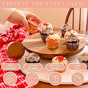 Swivel Convertible Base Acacia Wood Cake Stand, Wedding Cake Stand, Wooden Cake Stands for Snacks and Desserts. Rustic Cake Stand for Cupcakes, and Rustic Cake Stands for Wedding Cakes.