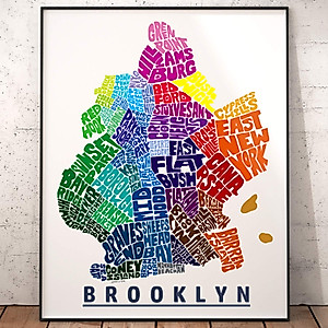 Brooklyn Neighborhood Map Print, signed print of my original hand drawn Brooklyn typography map art