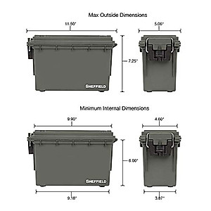 Sheffield 12626 Field Box, Plastic Ammo Can for Pistol, Rifle, and Shotgun Ammo, Water Resistant Ammo Box, Ammo Storage Box w/ 3 Locking Options, Olive Drab Green Ammo Cans, Made in The U.S.A.