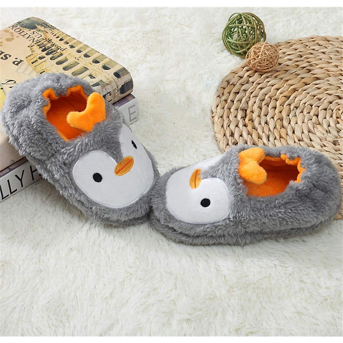 Csfry Toddler Boys Girls House Slippers Cartoon Warm Home Shoes Indoor Bedroom Orange