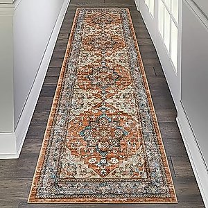Bsmathom Vintage Runner Rug 2x8, Non-Slip Non-Shedding Hallway Rug Runner, Soft Machine Washable Area Rug Long Rug Runner, Low-Pile Floor Carpet for Hallway Entryway, Red