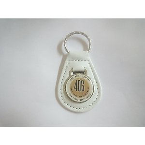 1962 1963 1964 GALAXIE 406 HIGH PERFORMANCE ENGINE LOGO LEATHER KEYCHAIN - WHITE