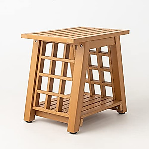 ROHKEX Waterproof Shower Bench with Storage Shelf - Heavy Duty, Easy to Clean - Adjustable Feet - 18-Inch Corner Seat for Shaving Legs - Ideal Shower Bench with Shelf and Seat