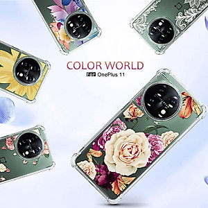 Osophter for Oneplus 11 Case,Oneplus 11 5G Case Women Girls Flower Floral with 2pcs Screen Protector Shock-Absorption Flexible TPU Rubber Phone Cover for Oneplus 11 5G(Purple Flower)