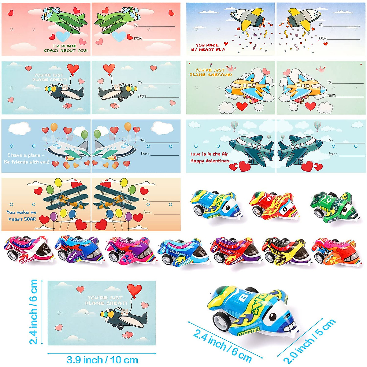 Valentines Day Cards for Kids - 28 Pack Planes Valentine's Greeting Cards with Pull Back Planes Toy Party Favors, Kids Valentines Day Exchange Gift Cards for Boys Girl Classroom School Party Supplies