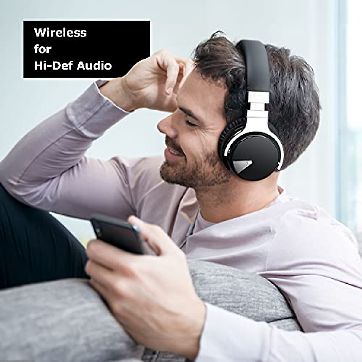 Tapvos E7 Noise Cancelling Over The Ear Headphones with Wireless Bluetooth, Built-in Microphone, Deep Bass, 28 Hours Playback, Works with Android and Windows (Black)