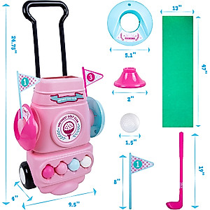 Hapinest Girl Toddler Golf Set, Mini Golf Set for Kids Girls Golf Clubs 8 Balls, 4 Clubs Putting Green Holes Bag Tees & Flags, Outdoor/Indoor Kids Golf Set Toy, Kids Golf Clubs 3-5 Years Old