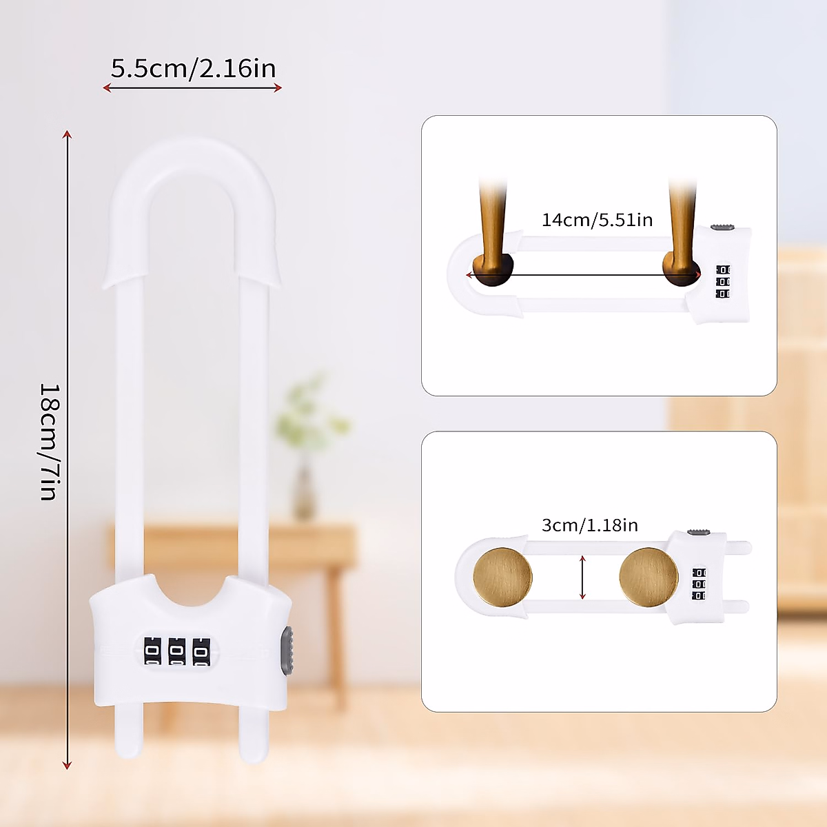 4 Pack U-Shaped Sliding Cabinet Locks Multifunctional Child Safety Lock Adjustable Baby Proof Clips for Home Cabinets Refrigerator Doors Cabinet Knobs and Window Handles