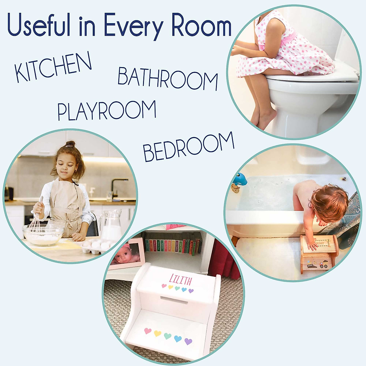 Personalized Stemmed Flowers White Step Stool