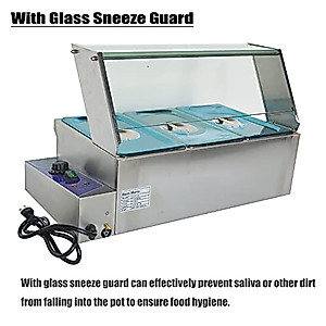 HQHAOTWU 3-Pan Electric Food Warmer Commercial Bain Marie Buffet Heightening Stainless Steel Soup Warmer Food Container with Glass Guard for Catering Restaurant Canteen 12.8"×7"×6" Pan