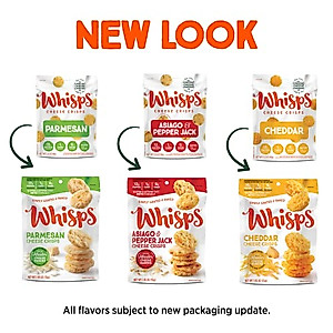 Whisps Cheese Crisps - Parmesan, Cheddar, Tangy Ranch & Nacho Cheese Snacks, Keto Snacks, 6-9g of Protein Per Bag, Low Carb, Gluten & Sugar Free, Great Tasting Healthy Snack, All Natural Cheese Crisps - Variety, .63 Oz (Pack of 12)