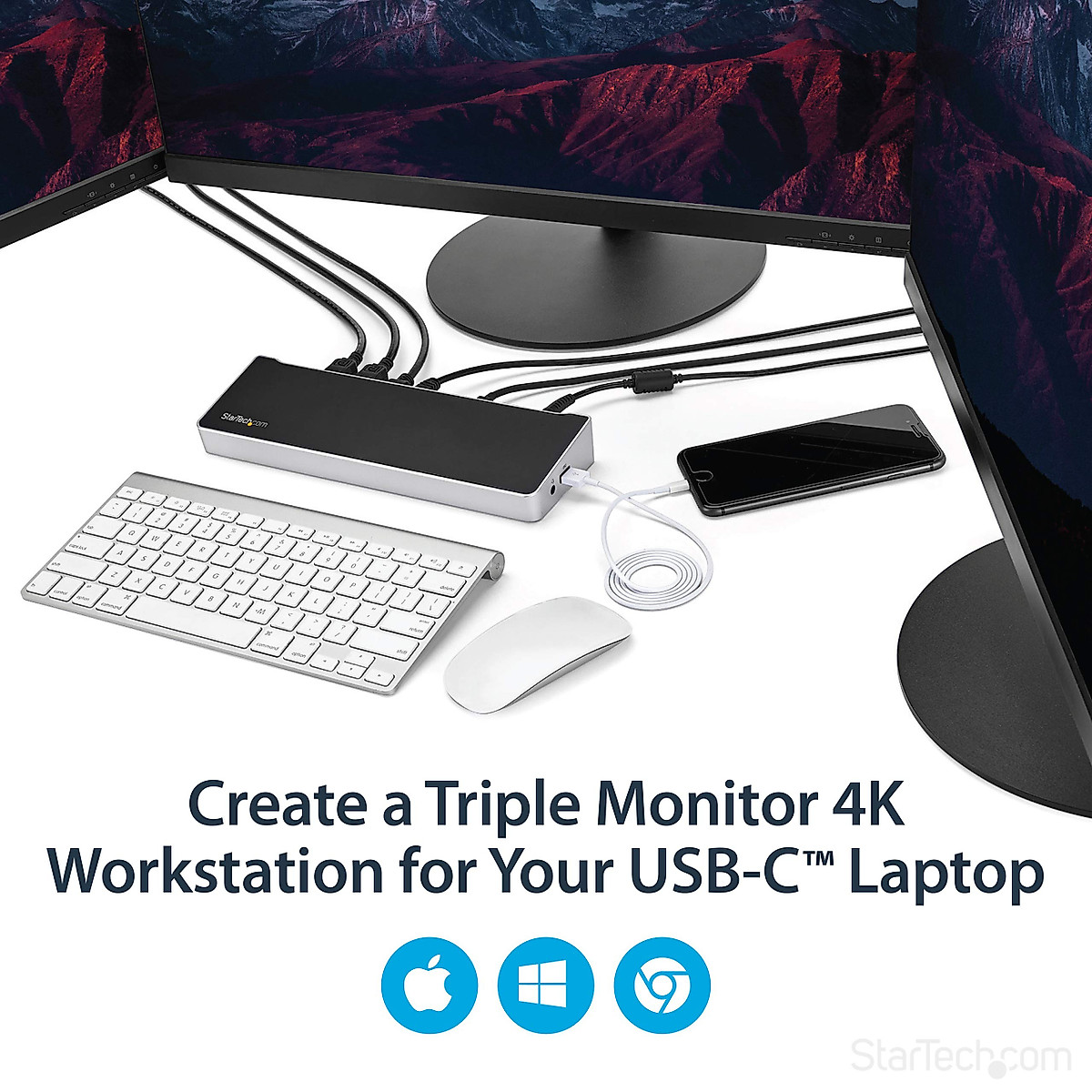 StarTech.com USB-C Dock - 4K Triple Monitor Laptop Docking Station with Dual DisplayPort & HDMI - 100W Power Delivery - USB-C, 4x USB-A Hub - USB 3.1 Gen 1 Type-C Dock - Windows & MacBook (DK30CH2DEP)