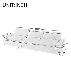 HOMIQUEEN 120'' 3 Seater Sofa with 2 Storage Units, Mid-Century Modern Upholstered Sofa Deep Seating, Solid Wood Leg Support for Living Room Bedroom Apartment Office (BEIGE)