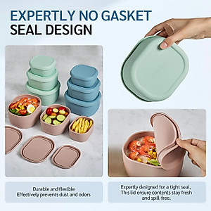 ISSEVE 6Pcs/Set Nesting Silicone Food Storage Containers with Lids, BPA Free Reusable Meal Prep Silicone Containers Lunch Box Bento Box Set (33.8oz, 20oz, 10oz, 6.7oz, 1.3oz) (Pink)