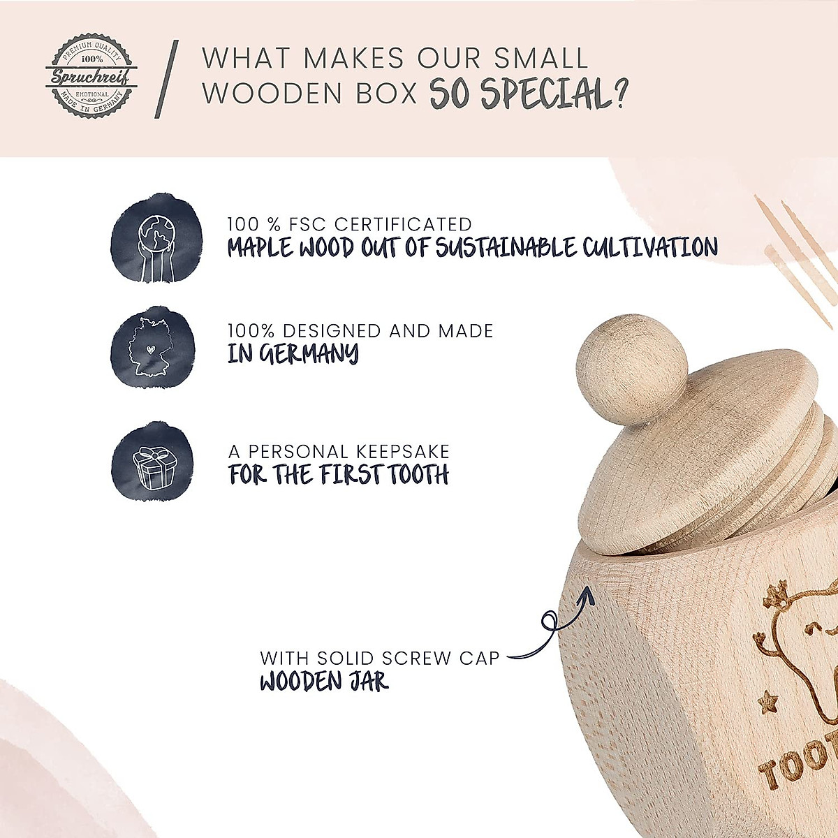 Spruchreif | Tooth Fairy Box for Boy and Girls | First tooth box | Wooden keepsake box | Children's tooth box | Baby Girl and Boy