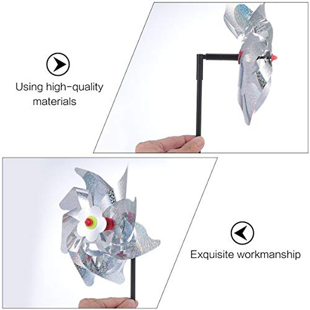 NUOBESTY 5pcs Silver Sequined Decorative Windmill Toy Colorful Reflective Bird Repellent Artifact Garden pinwheels