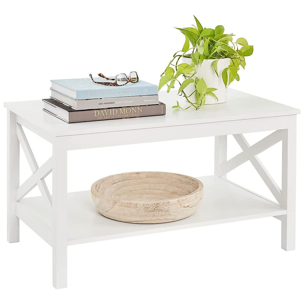 ClosetMaid 3930 X-Frame Design Coffee Table with Shelf, White Wood