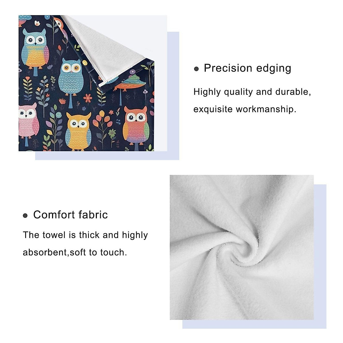 Flradish Cute Owls Towels 3 Pack Bath Towels for Bathroom Set Soft Cotton Highly Absorbent Lightweight & Quickdry Towel Set 1 Bath Towel,1 Hand Towel,1 Washclothe