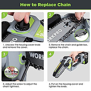WORKPRO Mini Chainsaw, 6.3“ Brushless Cordless Power Compact Chain Saw with 4.0Ah Battery, 20V One-Hand Operated Portable Wood Saw with Replacement Chain for Garden Tree Branch Pruning, Wood Cutting
