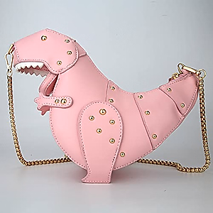Ondeam Dinosaur Shoulder Purses,PU Rivet Tyrannosaurus Rex CrossBody Bag for Girl Women(Pink)