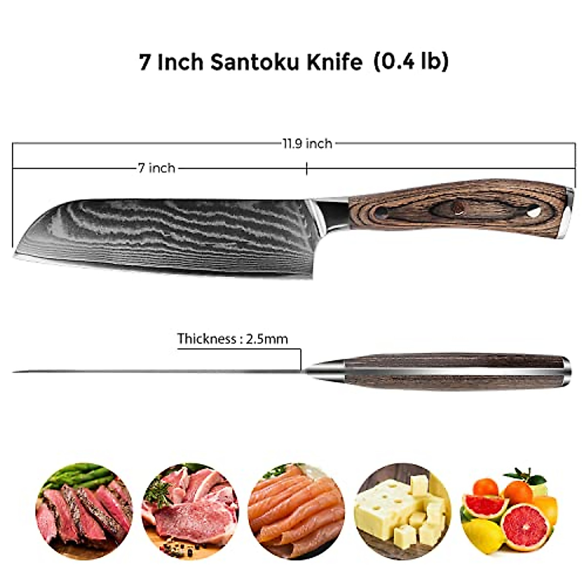 GOOD HELPER 7 Inch Santoku Knife High Carbon Damascus Kitchen Knives Stainless Steel Japanese Chef Knife Ergonomic Pakka Wood Handle Cuchillos Para Cocina with Gift Box