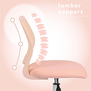 FurnitureR Teens Girls Task Chair 360 Swivel, Low Mid PP Mesh Back Fabric Seat, Height Adjustable, Rolling Castor, W15.7inces x D15.2inces x H29.5-34.2inches (Rose)