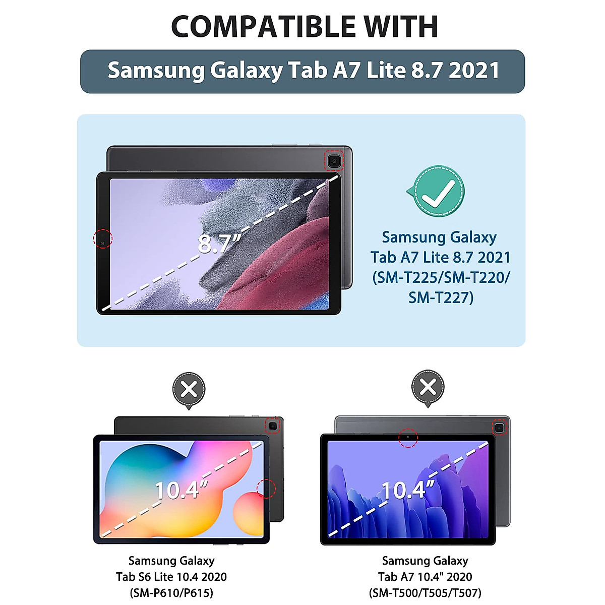 MoKo Keyboard Case Compatible with Samsung Galaxy Tab A7 Lite 8.7-Inch 2021 (SM-T225/T220/T227), Slim Lightweight Stand Cover with Magnetically Detachable Wireless Bluetooth Keyboard, Marble White