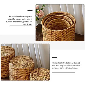 generic Rattan Storage Basket Rustic Woven Basket Desktop Garbage Bin Organizer Sundries Storage Bin for Bedroom Office Study Room - Size L, 9x9x8 Inch