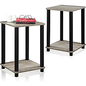 FURINNO Stylish End Table, French Oak Grey/Black,2-Pack (2-99800GYW)