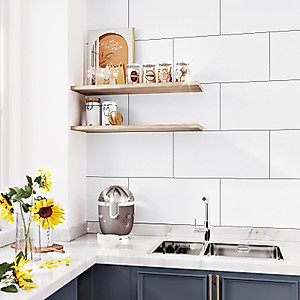 STICKEEP White Peel and Stick Floor Tile Waterproof 12&quot;x24&quot; Sheet Vinyl Flooring Peel and Stick Bathroom Floor Tile Stickers Linoleum Flooring Self Adhesive Floor Tiles Vinyl for Bedroom Kitchen 4 PCS