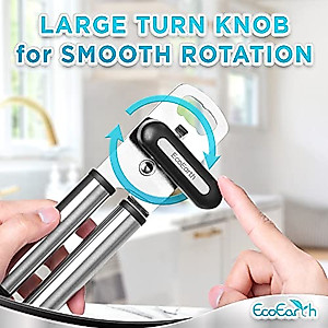 EcoEarth Heavy-Duty Can Opener (Stainless Steel & Black), Manual Easy Grip Handheld Tin Opener, Multipurpose Kitchen Tool, Lid Top Remover, Easy Turn Knob w/Bottle Opener