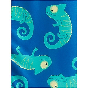 Simple Joys by Carter's Baby Boys' 3-Pack Loose Fit Flame Resistant Polyester Jersey Footed Pajamas, Blue Chameleon/Grey Shark/Red Stripe, 12 Months