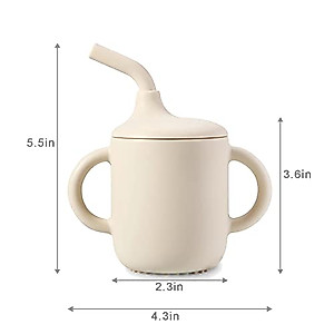 PandaEar 2 Pack 100% Tiny Silicone Drinking Training Cup with Handles & Straw for Baby and Toddler -Blue/Grey