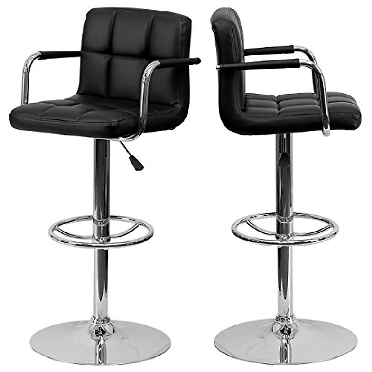KLS14 Modern Barstools Hydraulic Adjustable Height 360-Degree Swivel Seat Sturdy Steel Frame Padded Cushion Seat Dining Chair Bar Pub Stool Home Office Furniture - Set of 2 Black #1978