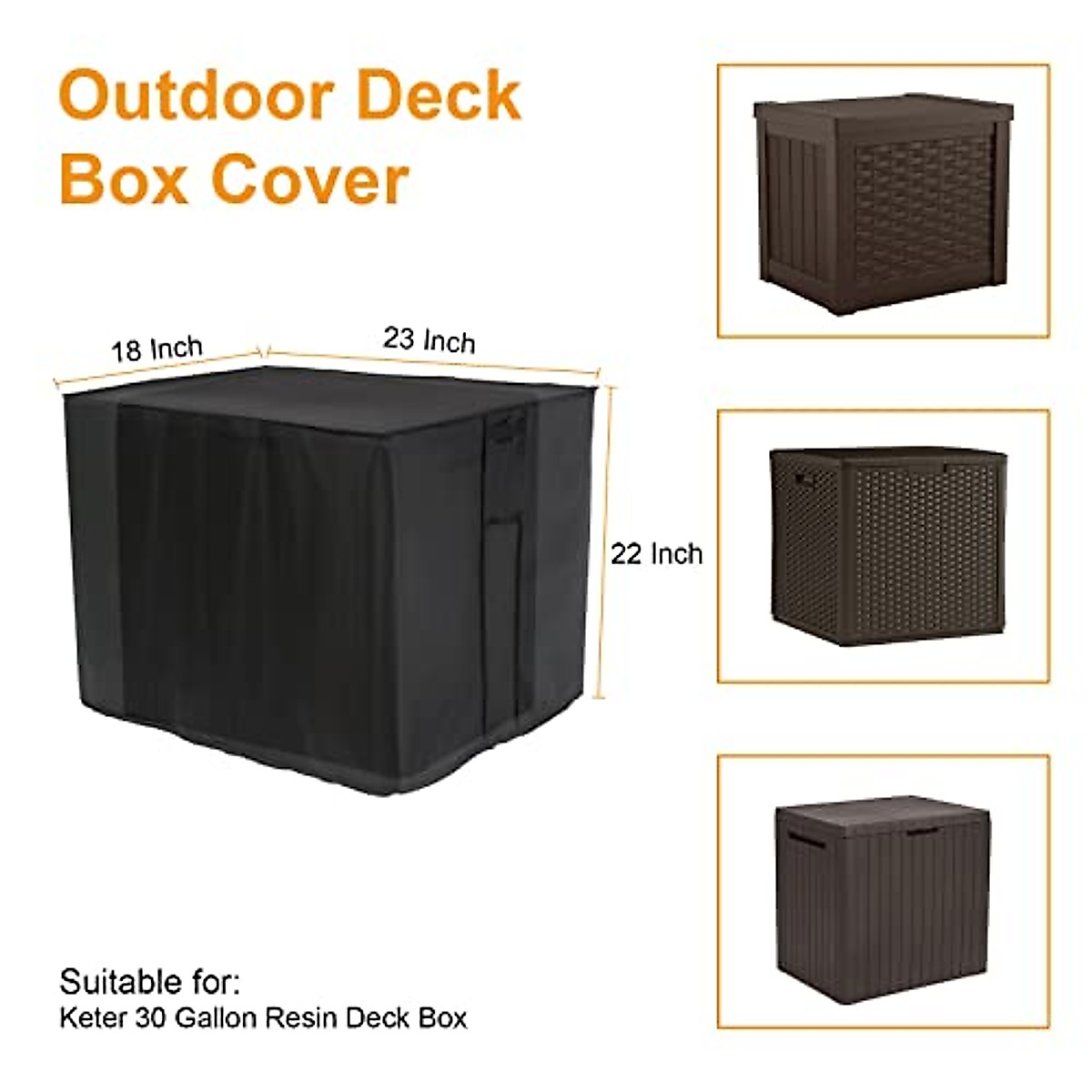 Fenghome Deck Box Cover for Keter City 30 Gallon Resin Deck Box, Waterproof Patio Storage Box Cover Outdoor Cushion Storage Box Cover -23 x 18 x 22 Inch
