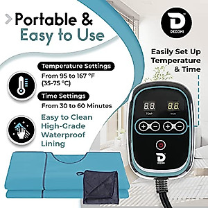 Dezoni Infrared Sauna Blanket | Portable Sauna for Home with Low EMF | Infrared Blanket with Adjustable Temperature | Kit Includes Towels and Headband