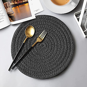 3Pcs Trivet Pot Holder, Hot Pads for Kitchen, Heat Resistant Trivets 100% Cotton Round Woven Potholders Set for Cooking and Baking, 7 Inch(Dark Grey)
