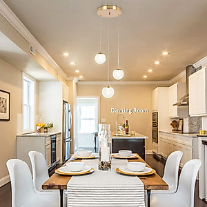 Gold Crystal Pendant Lights 5000k Daylight White,3-Light Mini Led Modern Brushed Brass Light Fixtures Ceiling Hanging, Glass Globes Pendant Lighting for Kitchen Island Bedroom Dining Room Foyer