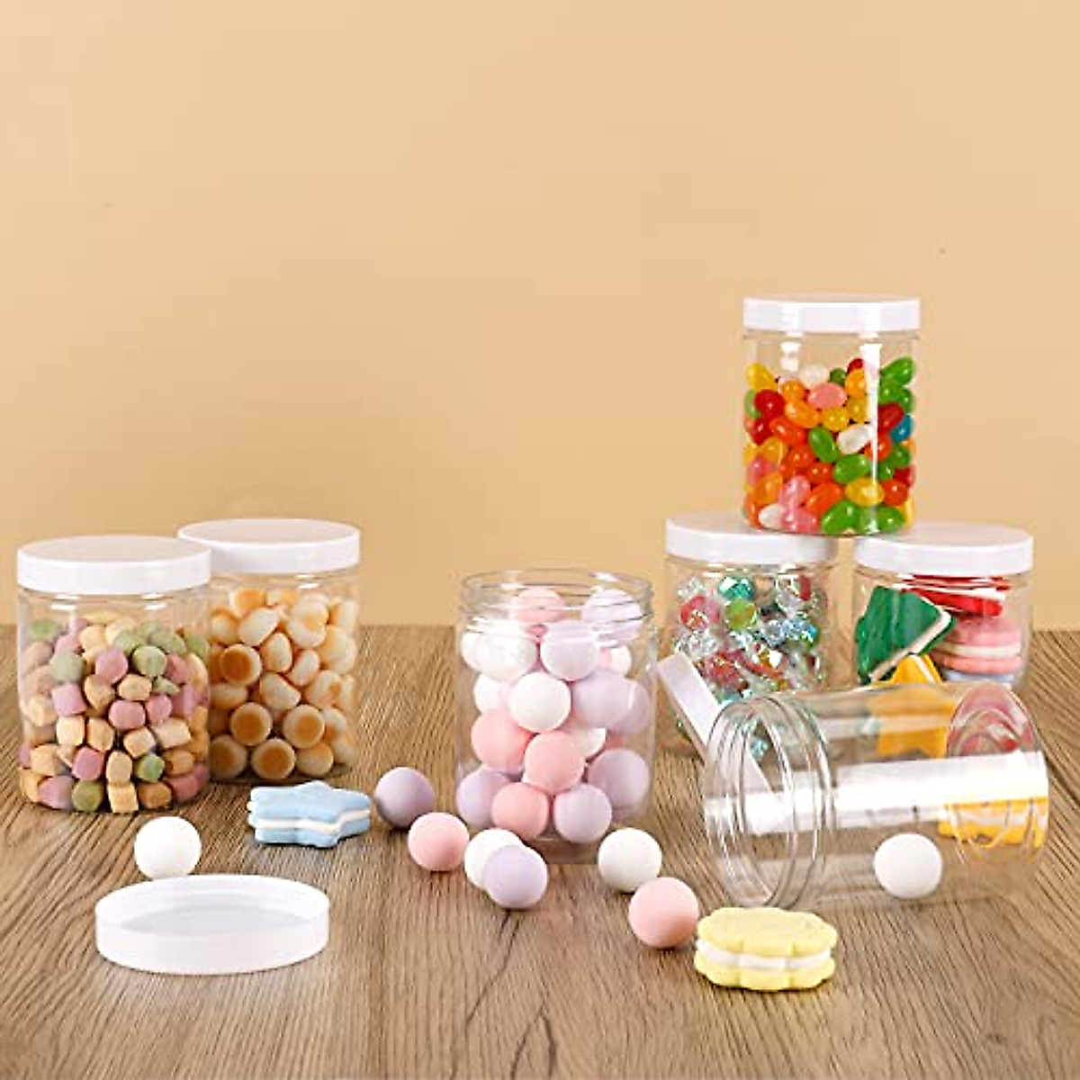 Habbi 24 Pack 8oz Slime Containers with Lids Plastic Jars Containers for Slime with White Water-Tight Lids and Stickers Mini Storage for DIY Slime Making, Candy, Beads, Art Crafts, Lotion, BPA Free