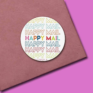 Rainbow Block Lettering Happy Mail Thank You Customer Appreciation Sticker Labels for Small Businesses, 60 1.5" Circle Stickers by AmandaCreation, for Envelopes, Postcards, Direct Mail, More!