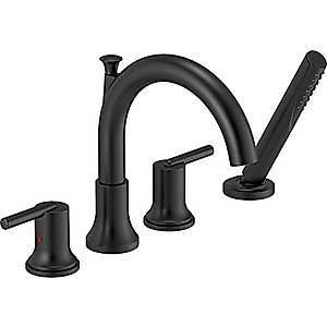 DELTA FAUCET T4759-BL Roman Tub Trim with Hand Shower Deck-Mount with Diverter, Matte Black