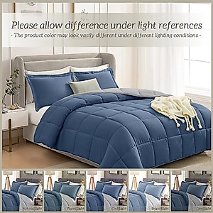 Homelike Moment Comforter Set, Twin Size Lightweight Blue/Grey Bedding Comforters, All Season Down Alternative, Reversible Duvet Insert 2 Piece - 1 Comforter 1 Pillow Sham, Summer Blanket