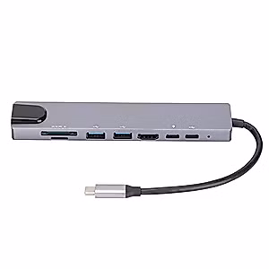 753 8 Port USB Hub,8 in 1 Type C to HDMI/USB3.0/USB C/RJ45/Memory Card USB C Hub,HDTV Support 4 K x 2 K,for Mobile Office,Big Screen Games, Multiport Adapter